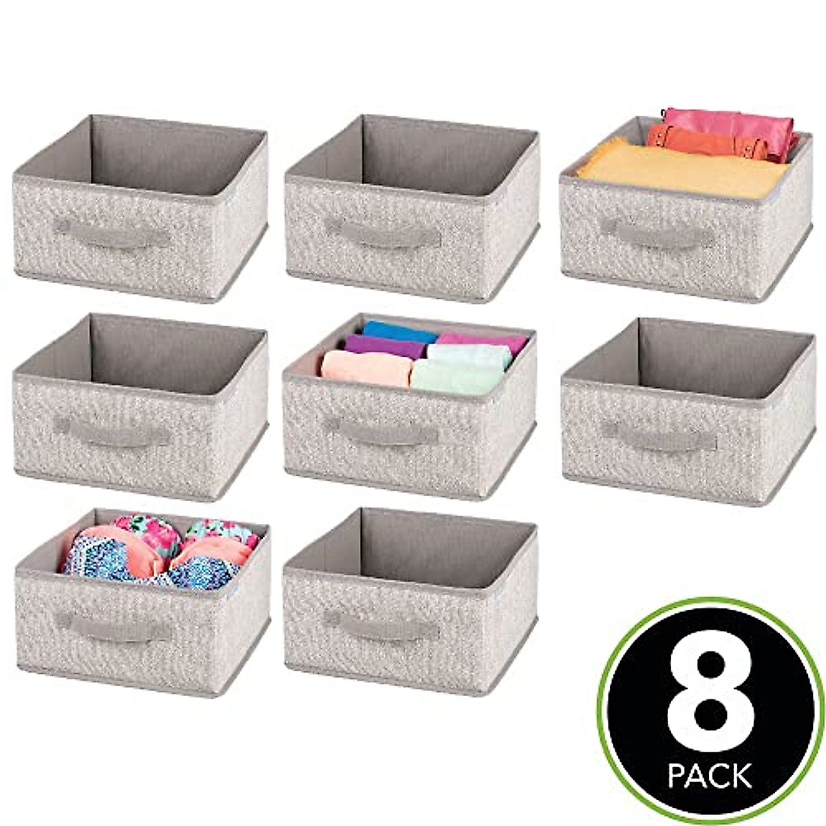 mDesign Soft Fabric Closet Organizer Box with Front Pull Handle for Shelves in Bedroom, Bathroom, Home Office - Holds Clothing, Linens, Accessories - Lido Collection - 8 Pack - Linen/Tan