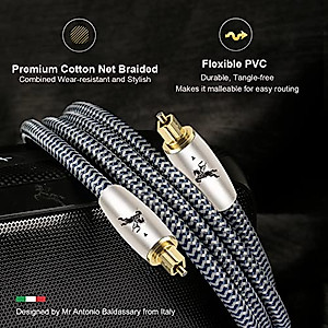 Impeto Digital Fiber Optic Audio Cable for Sound Bar Toslink Cord Male to Male 24K Gold Plated Connector Optical Audio Cable 6ft 10ft S/PDIF Glass Core, 3.3feet/1M IMP-2201