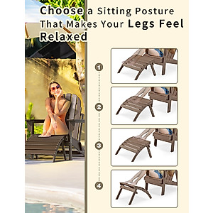BUPPLEE Folding Adirondack Ottoman for Adirondack Chair, HDPE All Weather Outdoor Footrest Poly Lumber Adirondack Footstool for Patio, Backyard, Garden, Easy to Assemble & Storage - Teak