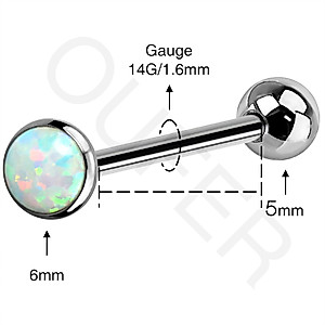 OUFER Titanium Tongue Piercing Barbell Jewelry Tongue Rings with White Opal G23 Solid Titanium Tongue Rings for Women Men
