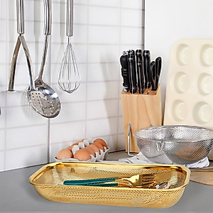 Snailhouse Silverware Organizer, 2 Pack Stainless Steel Utensil Cutlery Flatware Spoon Tray Organizer Holder Storage Box Case Divider for Kitchen Drawer, Gold