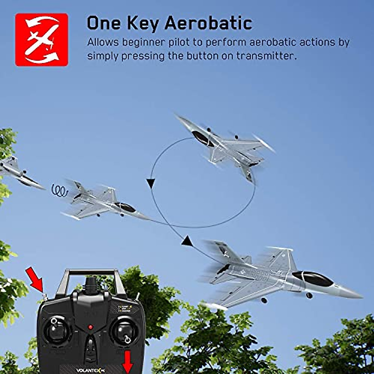 VOLANTEXRC 4CH RC Plane 2.4GHz RC Jet F-16 Fighting Falcon RC Airplane Fighter Ready to Fly with Xpilot Stabilizer System, One Key Aerobatic Perfect for Adults (761-10)