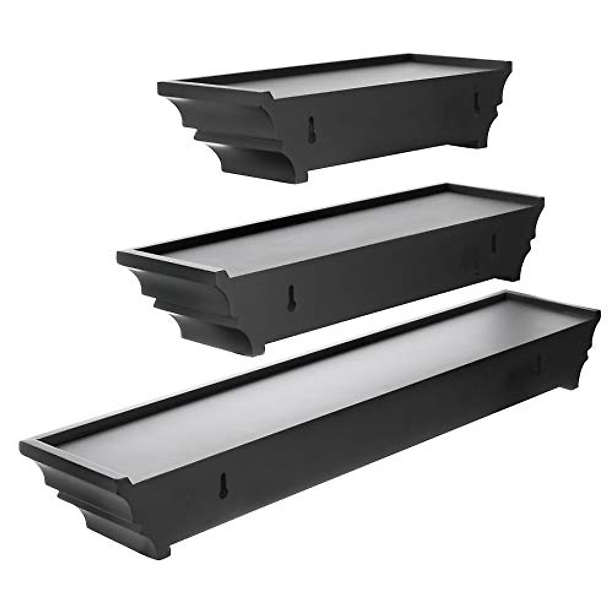 kieragrace Traditional Floating-Shelves, Set of 3 (12"W, 16"W, 24"W), Black