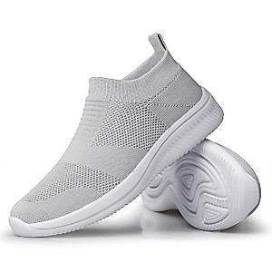 vibdiv Slip on Sock Sneakers Shoes for Wome Walking Shoes Comfortable for Jogging Work Gary 5 Light Gray White