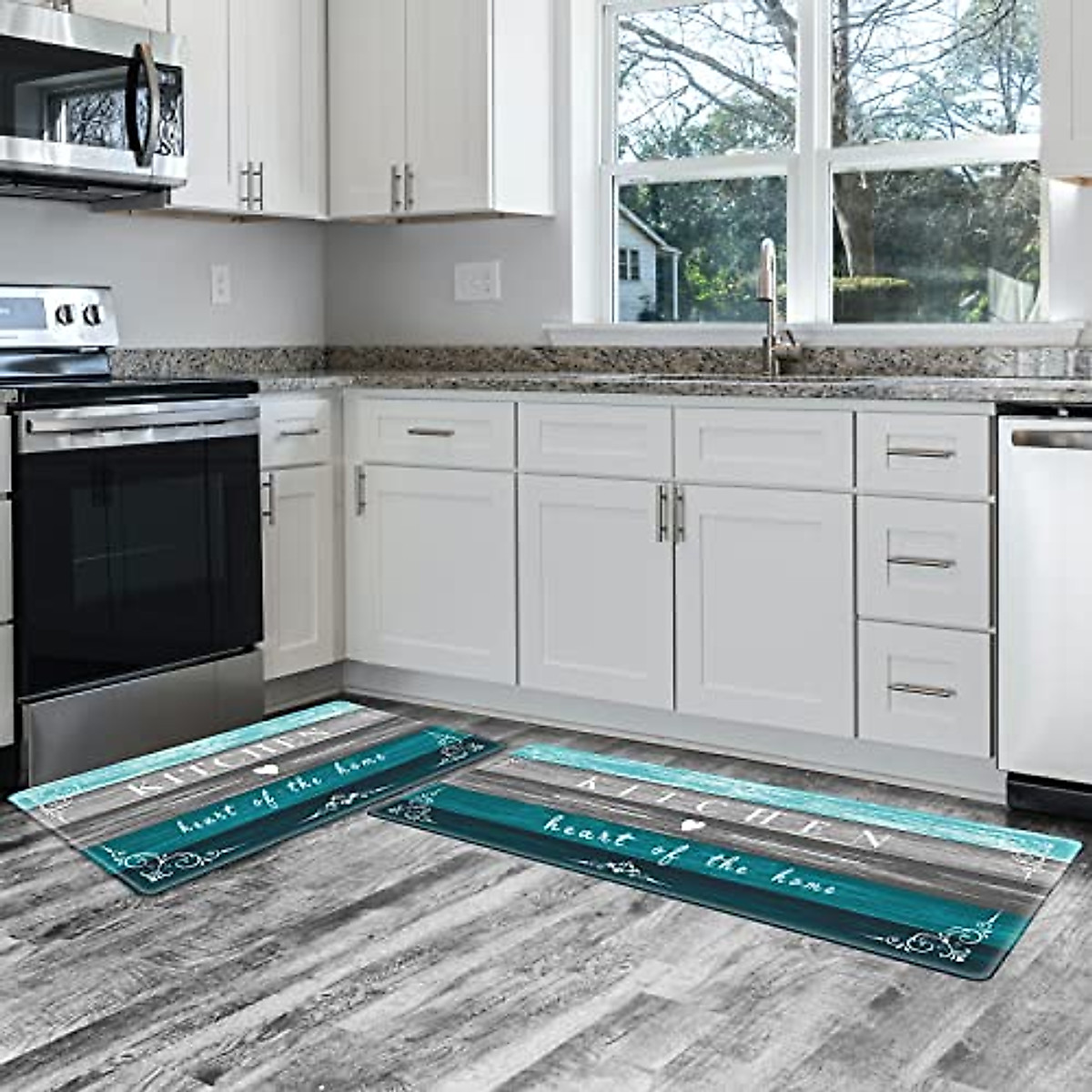 Sofort Kitchen Mat Farmhouse Cushioned Anti Fatigue Kitchen Rugs 2 Pieces Non Slip Waterproof Kitchen Mats for Floor, Rustic Wooden Comfort Standing Mats for Kitchen, Office, Sink, Laundry