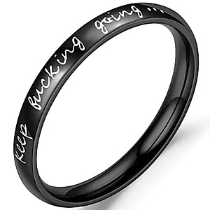 Stainless Steel Stackable Keep Fucking Going Inspirational Graduation Ring (Black, 10)