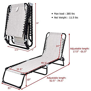 GYMAX Patio Chaise Lounge, Folding Beach Chair with 3-Position Adjustable, Portable Recliner for Backyard, Patio, Poolside Beach