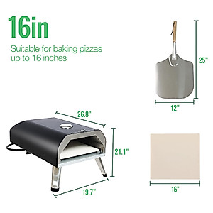 Gas Pizza Oven with 16" Pizza Stone - Caprihom Outdoor Portable Pizza Ovens for Outside Kitchen Pizza Maker Oven Stainless Steel Pizza Oven Countertop