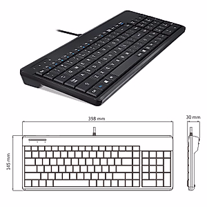Perixx PERIBOARD-220H US, Wired Compact USB Keyboard with 2 Hubs - Build-in Numeric Keypad - Black - US English Layout, (11506)