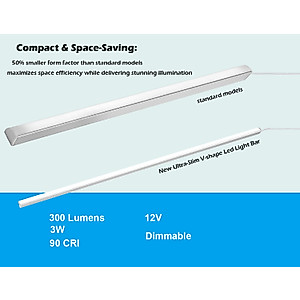 Cefrank V-Shape Under Cabinet Lighting Kit - 4pcs Sleeker 12" Dimmable LED Light Bars for Showcase Shelf Seamless Illumination - 1200lm, 12W - Pure White (6000K)