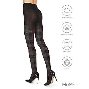 MeMoi Scottish Plaid Tartan Sweater Tights Black Medium / Large