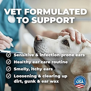 Mighty Petz Dog Ear Cleaner – Pet Ear Wash to Support Itchy, Infection Prone Ears, Yeast and Wax. Advanced & Gentle Otic Cleaning Solution. Ear Drops for Dogs and Cats - 8 oz