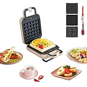 Liven Mini Waffle Maker, 3-in-1 Waffle Maker with Removable Non-Stick Plates, Compact Design, Easy to Clean, Perfect for individuals, On the Go Breakfast, Lunch, Snack, Pink