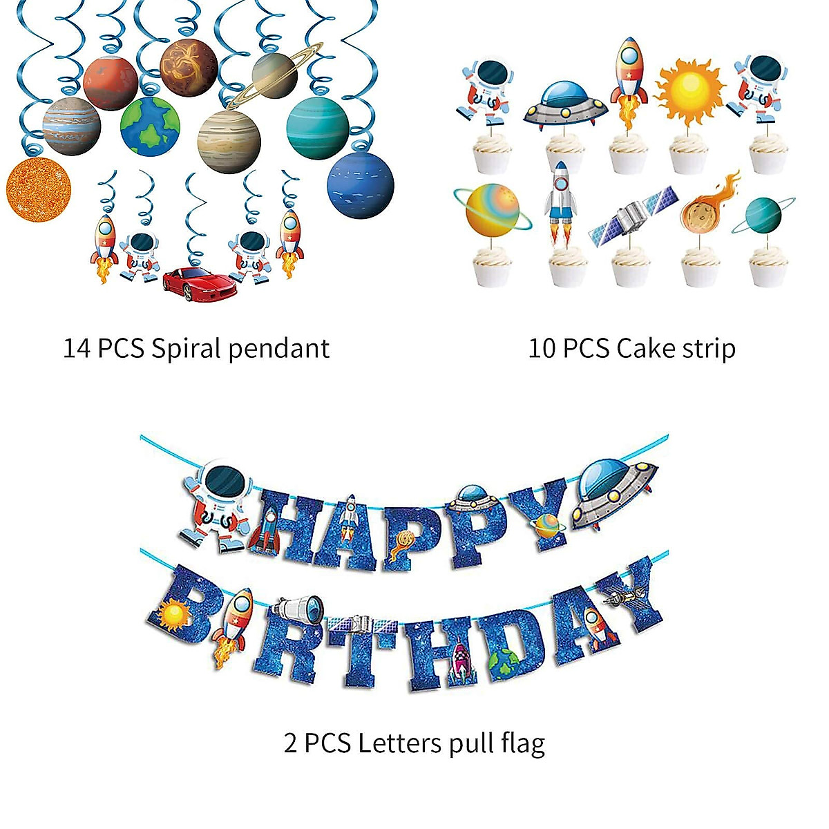 Space Party Decorations, Outer Space Theme Birthday Supplie, Solar System Hanging Banner Astronaut, Spaceship Rocket Galaxy Party Decor, Planet Birthday Party Banner for Boys Kids