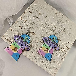 Acrylic Alien Earrings UFO Dangle Earrings for Women Cute Funny Novelty Earrings Jewelry (Colored alien-A)