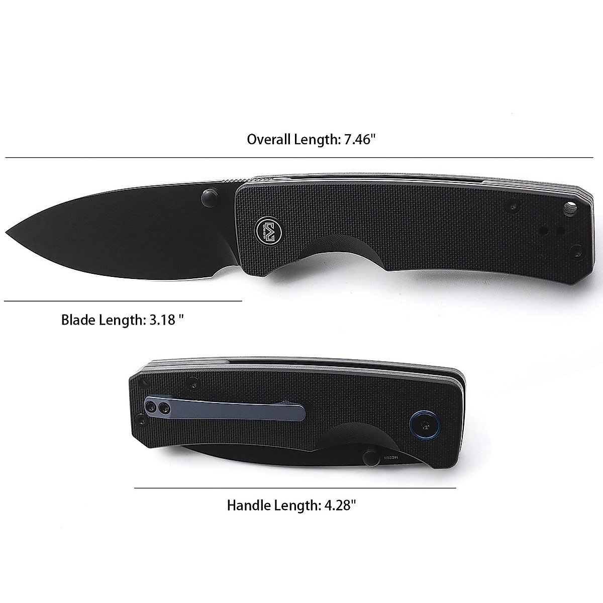 Miguron Knives M Pelora Pocket Folding Knife,3.18" Black PVD14C28N Blade Black G10 Handle With Titanium Pocket Clip,Camping Hiking Knife MGR-804BK