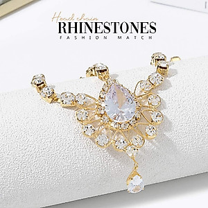 Catery Head Chain Jewelry Crystal Hair Chains Boho Headpiece Pendant Head Chain Hair Jewelry Hair Accessories for Women and Girls (Gold)