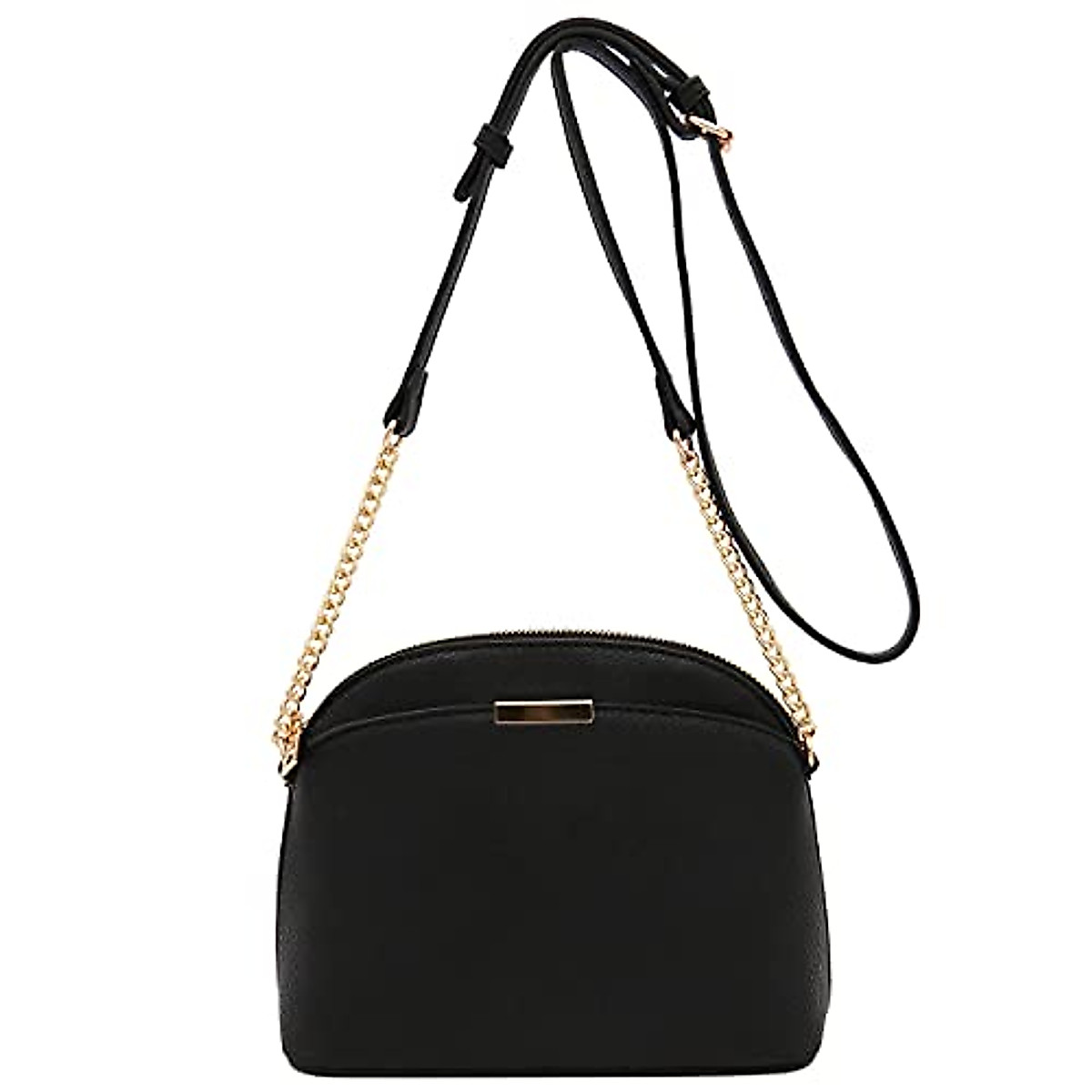 FashionPuzzle Faux Leather Solid Small Dome Crossbody bag with Chain Strap (Black)