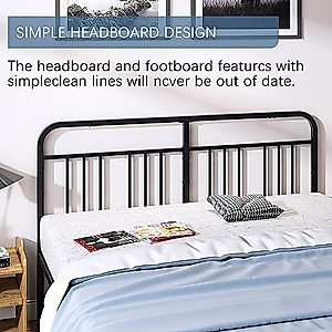 12in Queen Metal Bed Frame, Heavy Duty Platform Bed No Box Spring Needed,Queen Size Solid Steel Bed with Headboard and Footboard Support for 1100LBS, Noise Free, Easy Assembly,Black