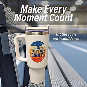 ReLIVE Pickleball Insulated 40oz Stainless Steel Tumbler Cup with Lid, Straw, and Handle, Drink, Tea, and Coffee Travel Mug - White