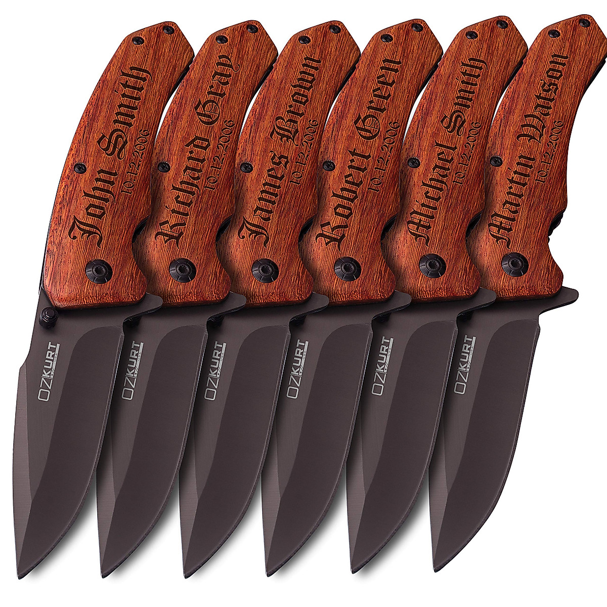 Lara Laser Works Oz-Kurt Personalized Pocket Knife Gifts for Dad Customized Groomsman Gift Free Engraving (SET OF 6)