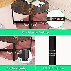 Coral Flower Round Coffee, Industrial Style Cocktail Table, Durable Metal Frame, Easy to Assemble, for Living Room, Rustic Brown