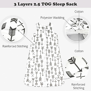Baby Wearable Blanket, Winter Sleep Sack 2.5 TOG, Cotton Sacks for 6-12 Months, 1 Pack Medium Size, 3 Layers 2-Way Zipper Transition Sleeping Bag