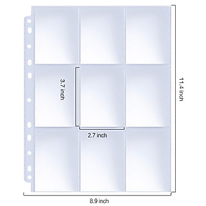 Trading Card Sleeve Pages, PANDRI 100 Pack 9 Pocket Trading Card Storage Album Pages 11 Holes Fit 3 Ring Binder
