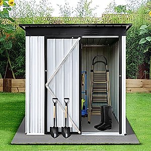 Lyromix 5' × 3' Metal Outdoor Storage Shed with Door & Lock, Waterproof Garden Storage Tool Shed for Backyard Patio,White-Black