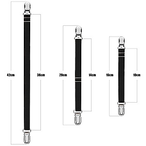 Boao 12 Pcs Bed Sheet Clips Straps Sheet Corner Straps Holder Adjustable Mattress Clips, Elastic Bed Grippers Suspender Fasteners Holder for Home(Black,4-8 Inch Length)
