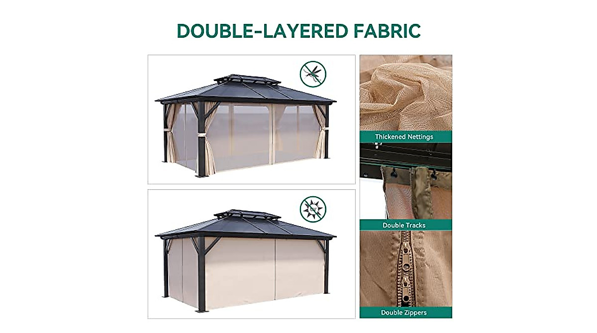YITAHOME 12x16 FT Gazebo Hard-Top Double Roof Canopy Outdoor with ...