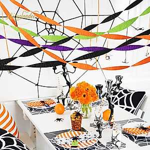 NICROLANDEE Halloween Party Supplies - 8 Rolls Black Orange Crepe Paper Streamers Tassels Streamer Paper for Halloween Theme Party, Horror Party, Birthday, Home Party Backdrop Decorations, 82ft Long