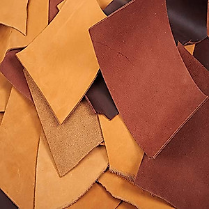 Leather Scrap Crafts 1 lbs Leather Scrap - Large Pieces of Full Grain Leather Cowhide Remnants Bag - Design & Make Crafts - Mixed Colors
