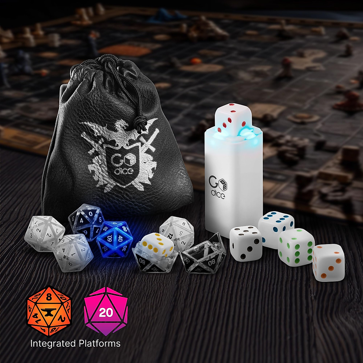GoCube Ultimate GoDice Pack 6 Smart Connected Dice & Converter Shell Set (D20, D12, D100, D10, D8, D4) for Role-Playing Games.Compatible with DND Platforms Roll20, Foundry & Discord App