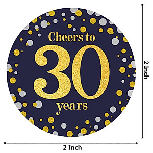 Black and Gold Cheers to 30 Years Sticker Labels - 30th Birthday Party Favor Stickers - 2 in - 50 Count