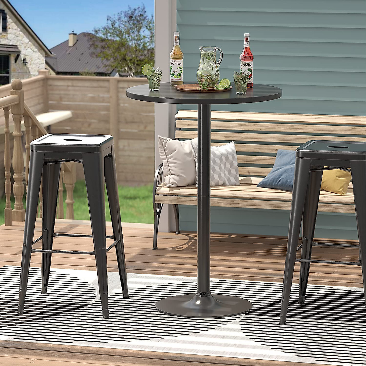 Furmax Bistro Pub Table 2 Pack Round Bar Height Cocktail Table Metal Base MDF Top Obsidian Table with Black Leg 23.8-Inch Top, 39.5-Inch Height (Black)