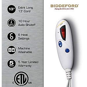 Biddeford Blankets Micro Plush Electric Heated Blanket with Digital Controller, Throw, Grey