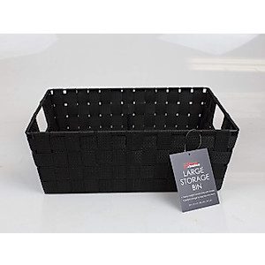 Home Basics Large Polyester Woven Strap Open Bin, Black