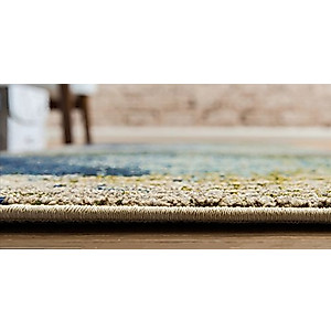 Unique Loom Estrella Collection Abstract, Modern, Light Colors, Distressed Area Rug, 2 ft x 7 ft, Blue/Beige