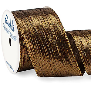 Ribbli Copper Brown Crinkled Wired Ribbon with Metallic Edge, Brown Christmas Ribbon for Garland, Wreaths,Topper Bow,Swags, Christmas Tree Decoration 2-1/2 Inch x 10 Yard