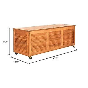 Safavieh PAT7038A Outdoor Collection Elina Teak 47.2" Cushion Deck Box, Natural