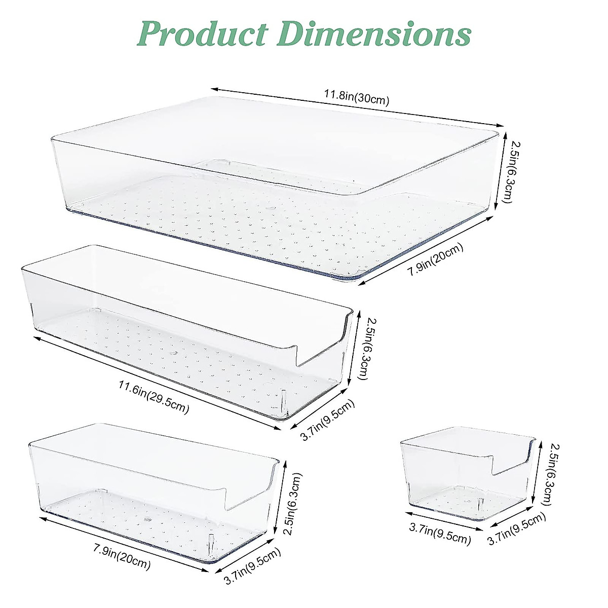 Homzing 4PCS Clear Kitchen Drawer Organizer Set, Silverware Drawer Organizer, Non-Slip Drawer Organizer Trays Dividers for Kitchen Utensils, Bathroom, Bedroom, Office, Makeup Storage