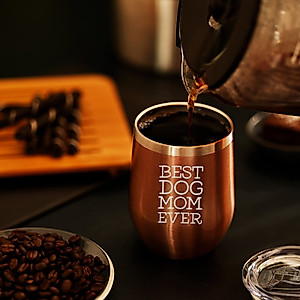 Best Dog Mom Ever Wine Tumbler Dog Mom Tumbler Dog Wine Tumbler for Dog Lovers from Daughter Son Mothers Day Birthday Christmas Gifts for Mom Wife 12 Ounce with Lid Straw and Gift Box Rose Gold