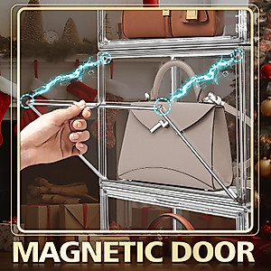 10Pack Clear Stackable Plastic Storage Bins with Magnetic Attraction Lid, Dustproof Book & Cosmetic Display Cases, Large Figures Collectibles Showcase, Shoe Box, Bag Organizer