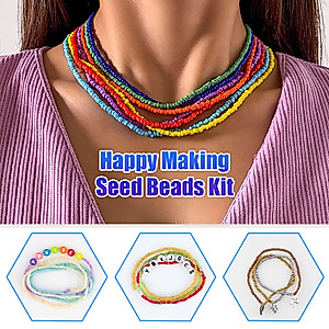 Ybxjges 42000Pcs 2mm Glass Seed Beads 12/0 Small Tiny Beads Kit with 150Pcs Alphabet Letter Beads Pendants Charms Jump Ring Elastic String for DIY Bracelets Necklace Jewelry Making Supplies