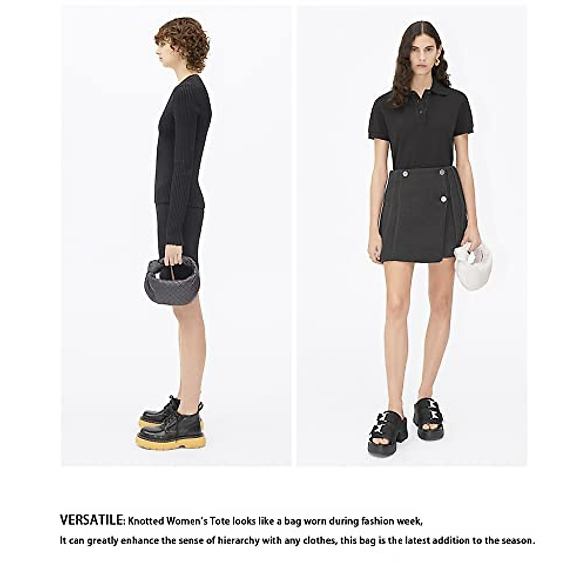 Women Kontted Woven Bag Handbag Hobo Bag Leather Woven Fashion Designer Ladies Clutch Purse Dumpling Shoulder Bag for Women (Silver)