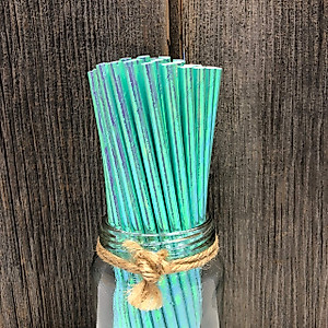 Iridescent Foil Paper Straws- Blue Green - 7.75 Inches - 100 Pack
