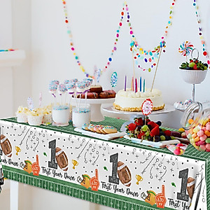 Juweked 3Pcs 1st Birthday Tablecloth Football Tablecloth Plastic First Year Down Table Cloth for First Year Down Birthday Party Football First Birthday Tablecloths Football Party Decorations