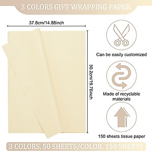 OLYCRAFT 150 Sheets Assorted Brown Tissue Paper 15.4x16.7 Inch Rectangle Tissue Paper 3 Colors Wrapping Paper Bulk Gift Wrap Tissue Paper Art Paper Crafts for Weddings DIY Project Gift Wrapping Crafts