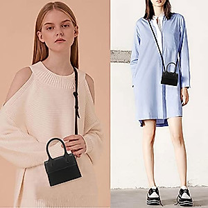 Nodeber Mini Crossbody Bag for Women Girls Synthetic Leather Flap Purse Styling Top-Handle Clutch Handbag Black